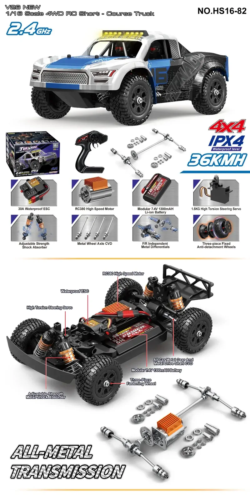 Buy Tornado RC 1/16 4WD RTR High speed short course Blue Body V2 - TRC ...